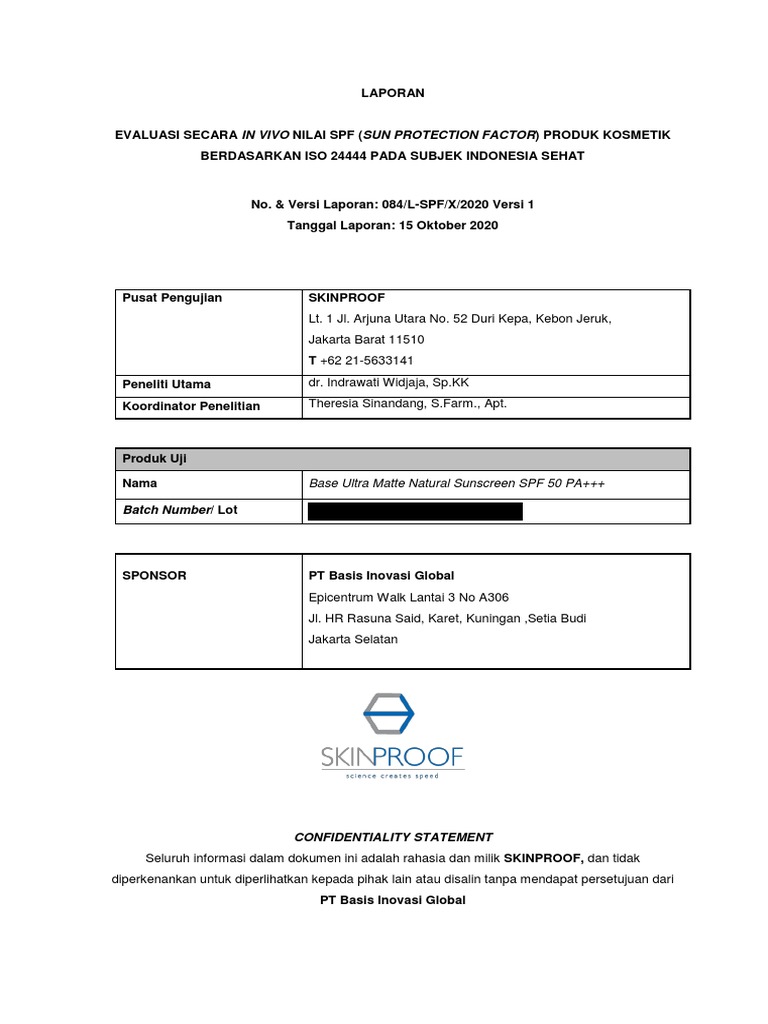 Evaluasi SPF Base Ultra Matte Sunscreen | PDF