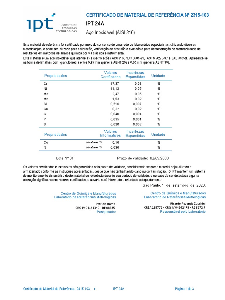 Certificado IPT-24A | PDF | Metrologia | Aço