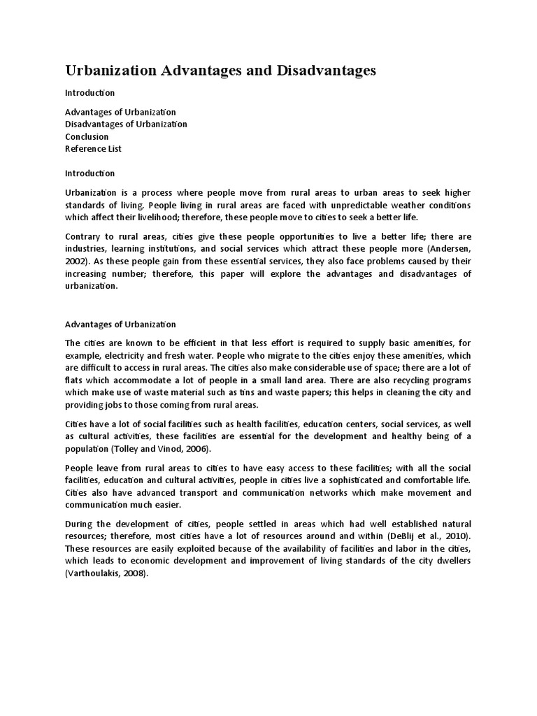 Urbanization Advantages and Disadvantages | PDF | Urbanization | Water