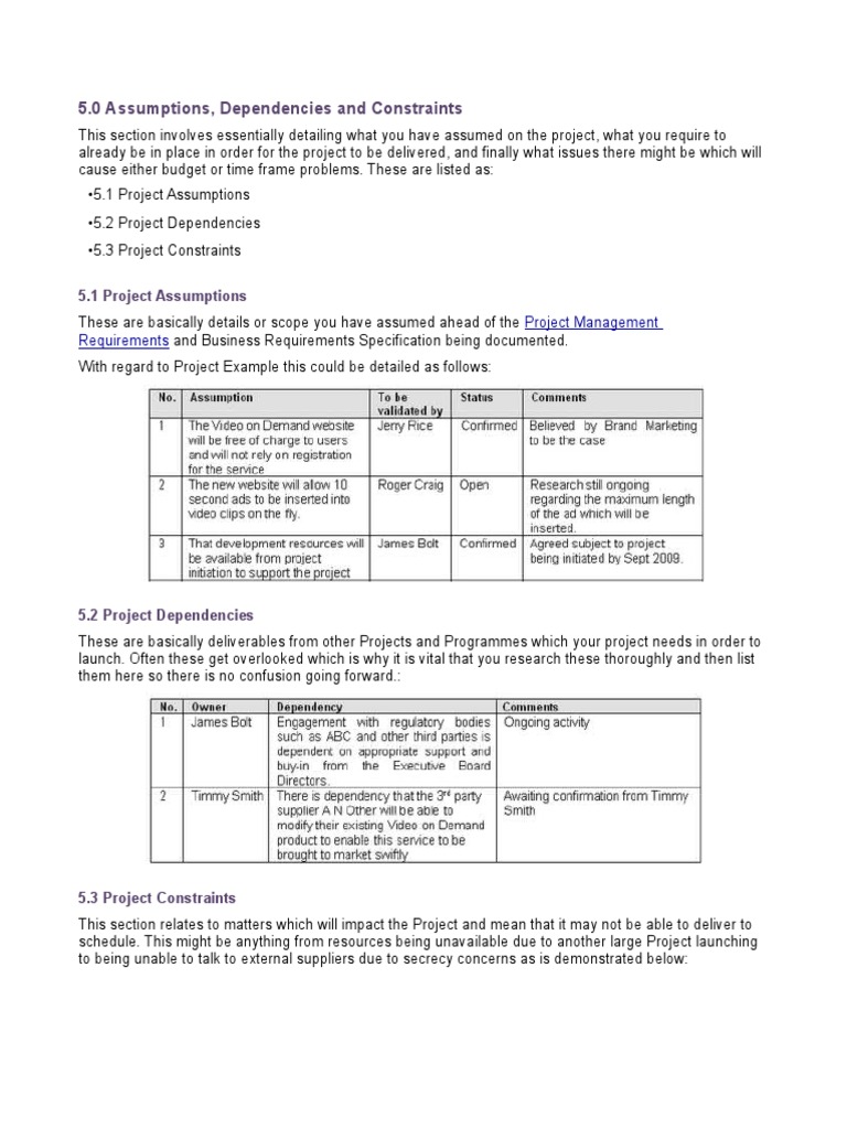 Project Assumptions & Constraints | PDF