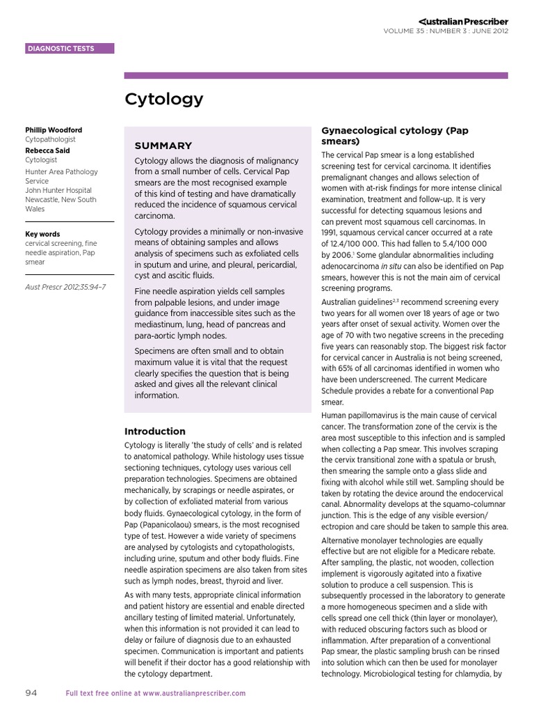 Cytology: Gynaecological Cytology (Pap Smears) | PDF | Cytopathology ...