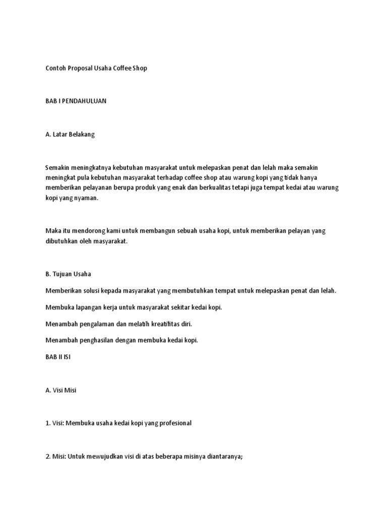 Contoh Proposal Usaha Coffee Shop | PDF