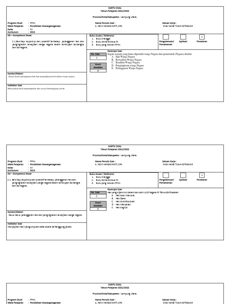 KARTU SOAL PKN XII 2021-Dikonversi | PDF