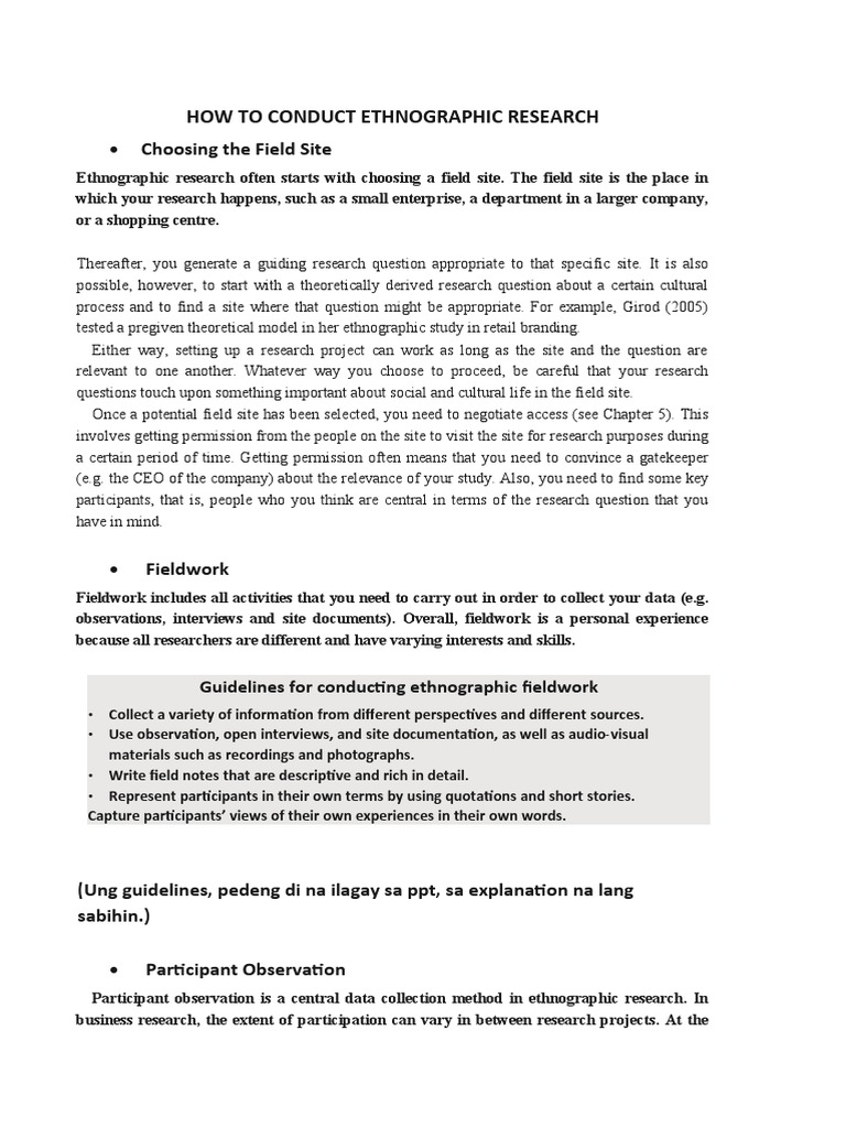 How To Conduct Ethnographic Research: Choosing The Field Site | PDF ...