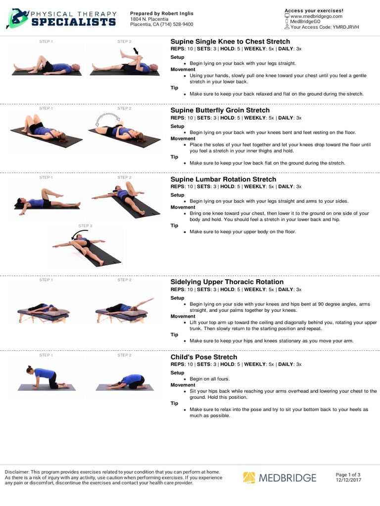 Supine Single Knee To Chest Stretch: Step 1 Step 2 | PDF ...