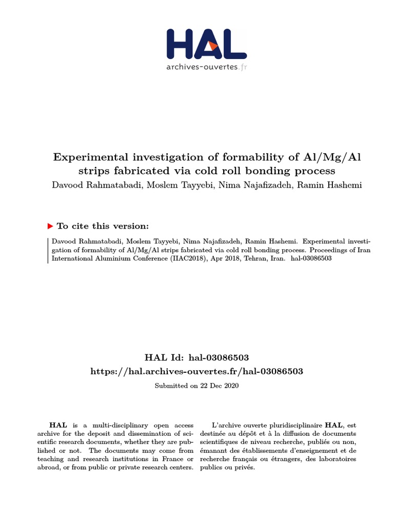 Al/Mg/Al Strips Formability via Cold Roll Bonding | PDF | Fracture ...