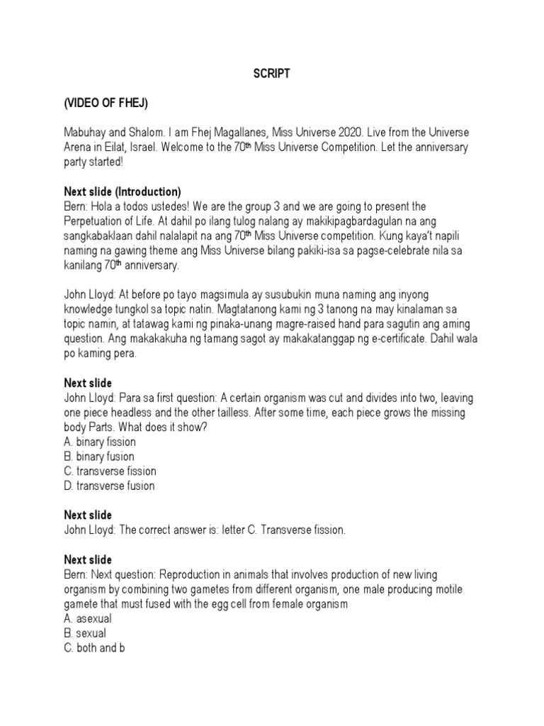 Script (Video of Fhej) | PDF | Sexual Reproduction | Sex