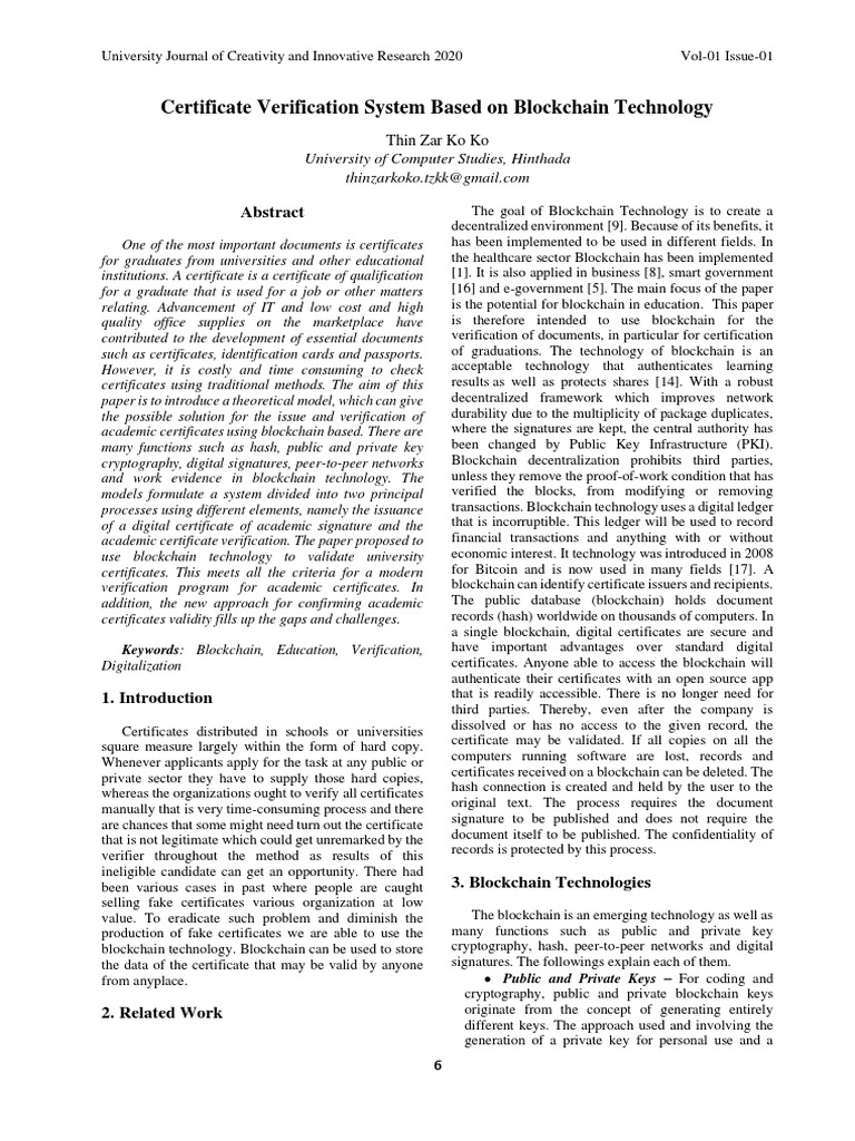 Blockchain for Certificate Verification | PDF | Public Key Cryptography ...