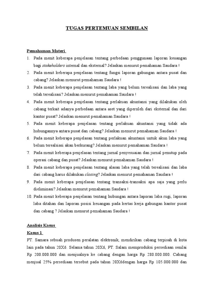TUGAS 12 Cabang Pusat AKL 1 | PDF