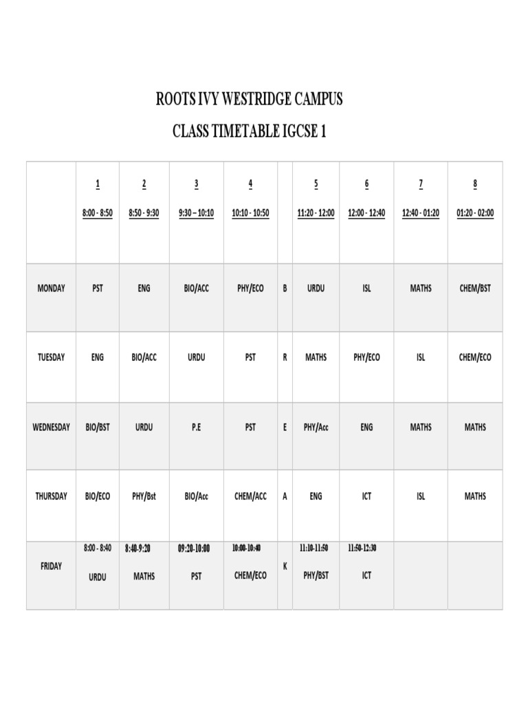 Updated IGCSE 1 Time Table 01 Sep | PDF
