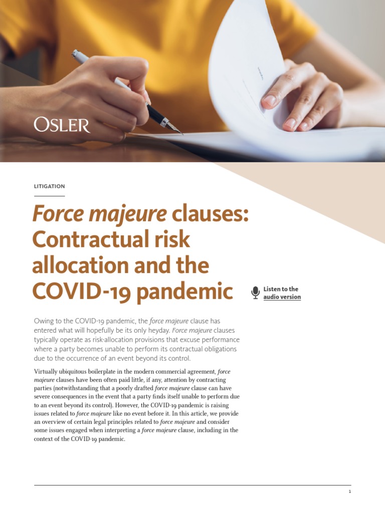 Force Majeure Clauses Contractual Risk Allocation and The Covid | PDF ...