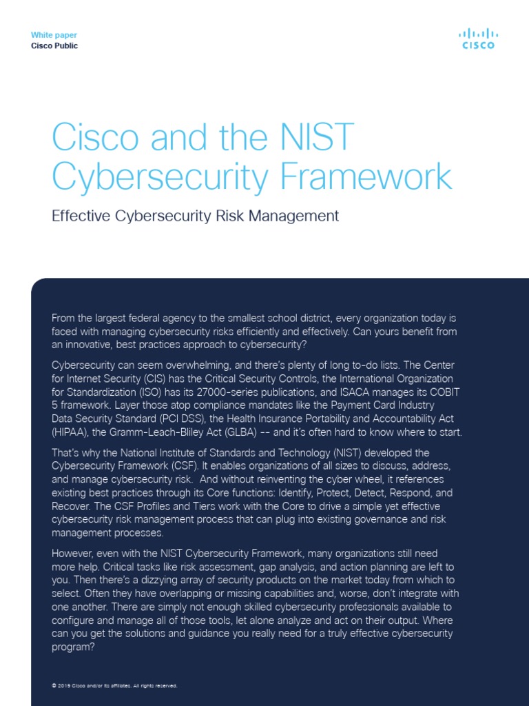 Cisco and The NIST Cybersecurity Framework Effective Cybersecurity Risk ...