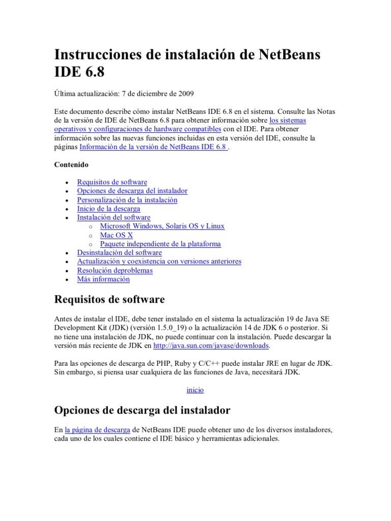 Instrucciones de Instalación de NetBeans IDE 6 | PDF | Entorno de desarrollo integrado ...