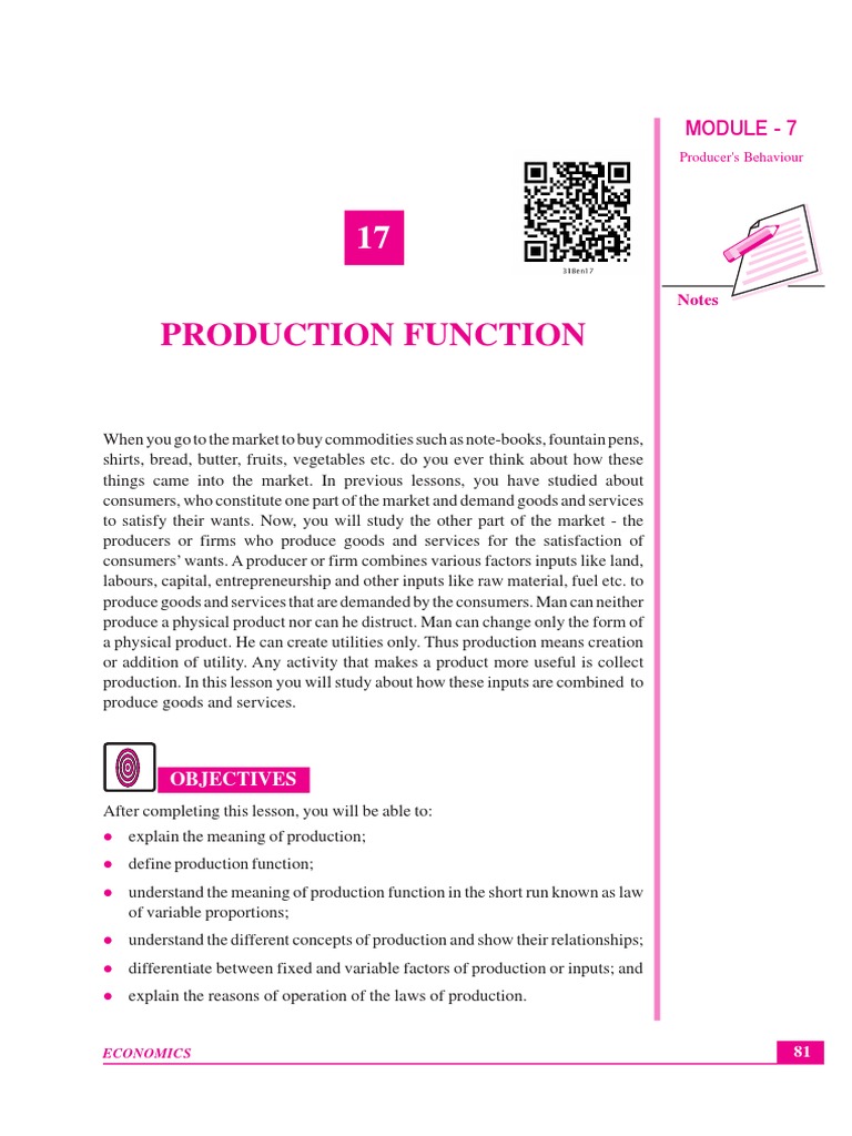 Production Function: Module - 7 | PDF | Production Function | Factors ...