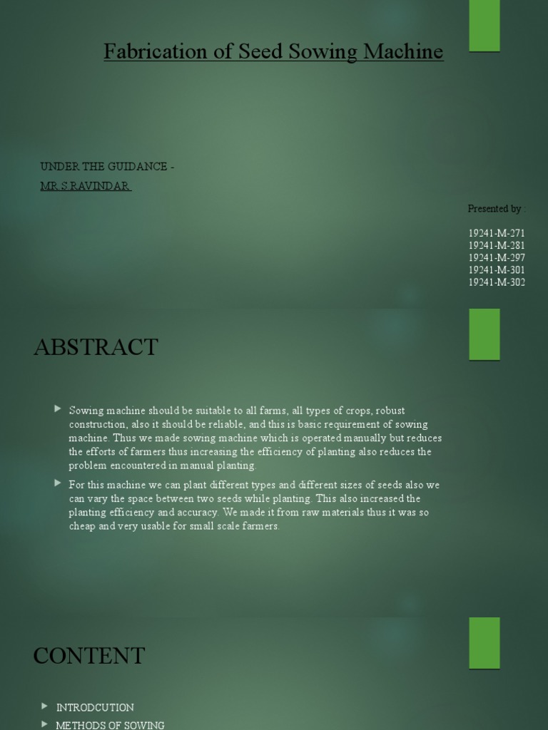 Fabrication of Seed Sowing Machine | PDF | Sowing | Agriculture