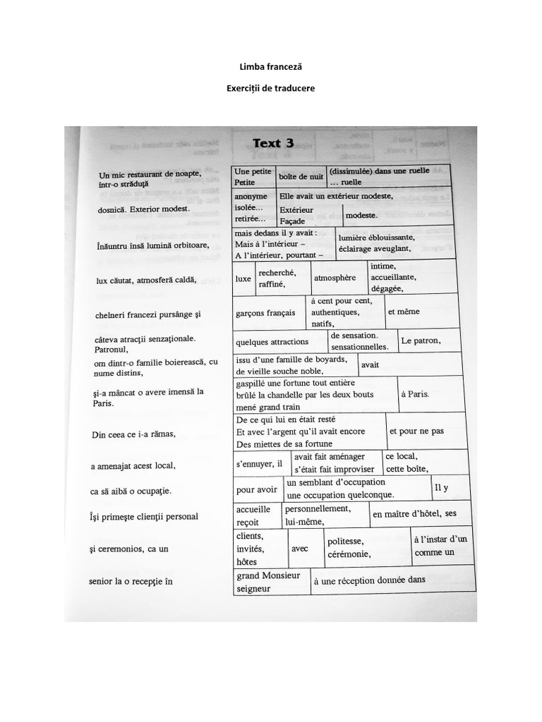 Exercitii de Traducere (Franceza) | PDF