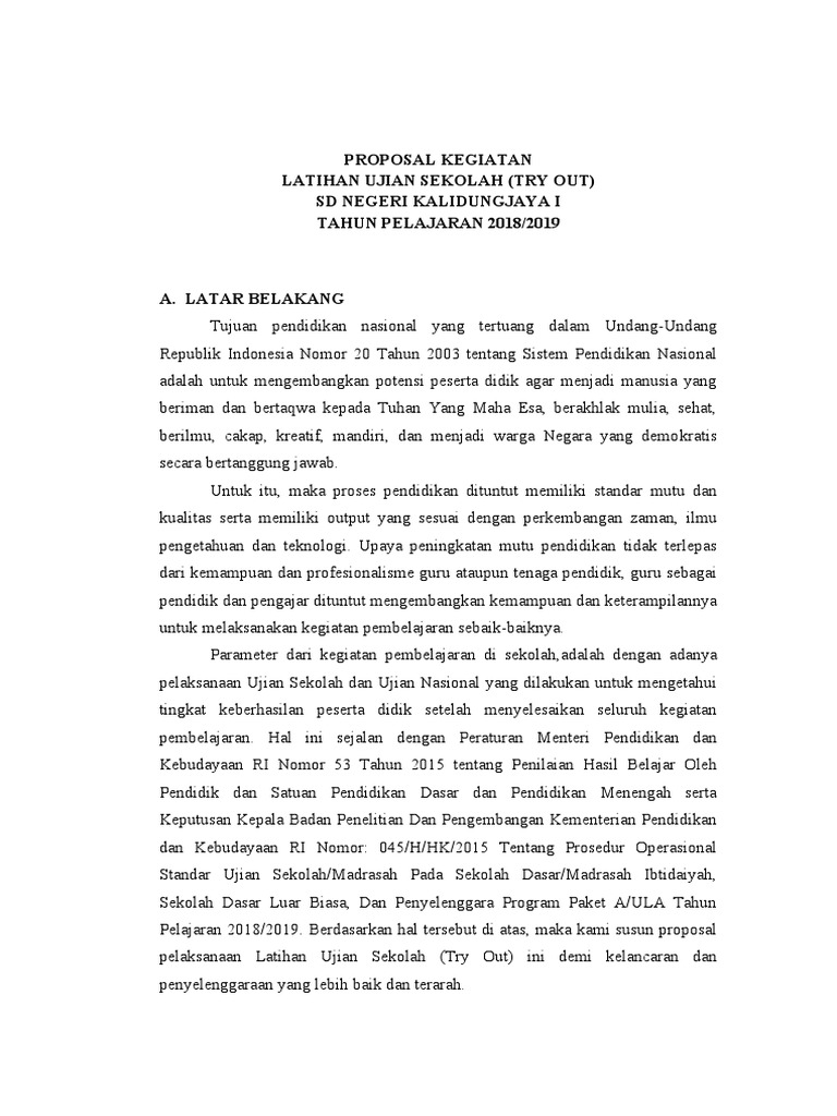 Contoh Proposal Try Out SD 2016 | PDF