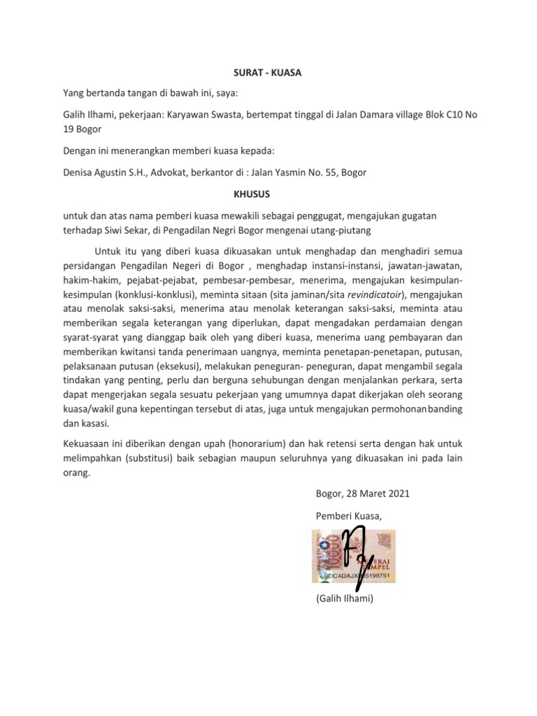 Surat Kuasa Dan Gugatan | PDF