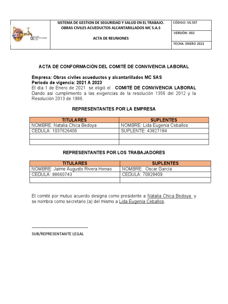 Actas Reunión COCOLAB. VERSION 2 2021 | PDF