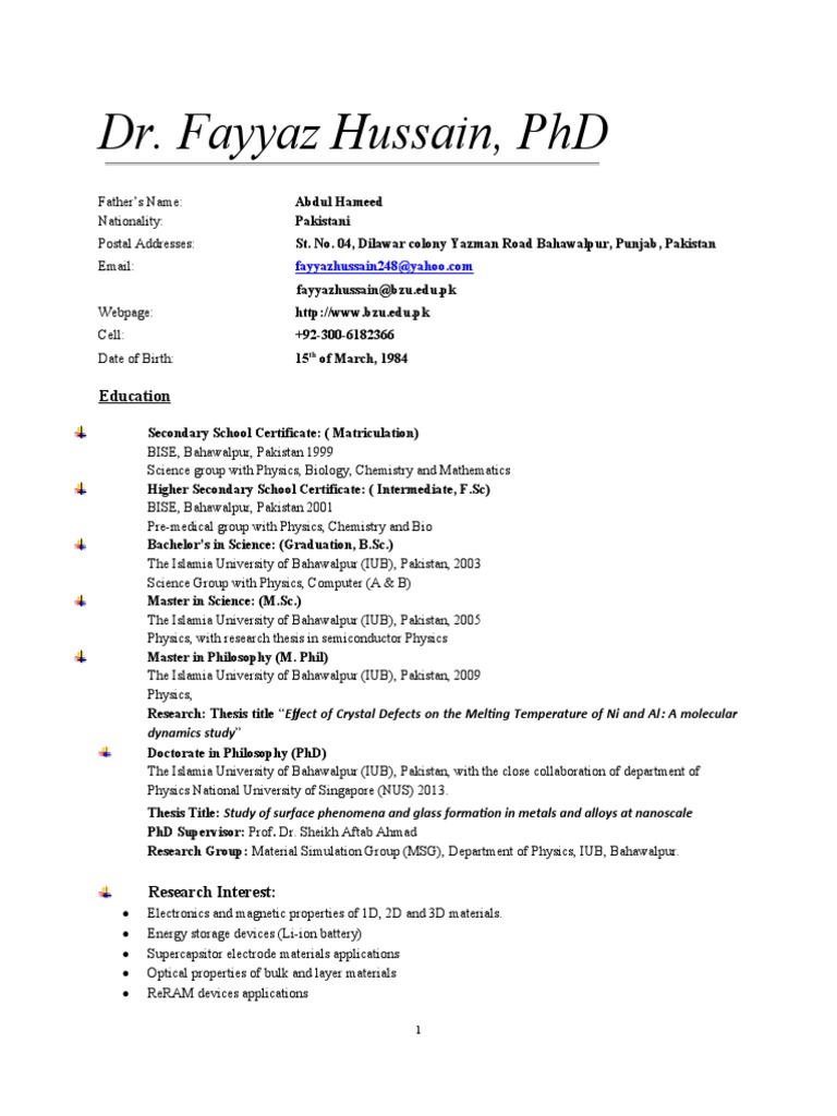 Fayyaz CV - New | PDF | Materials Science | Physics