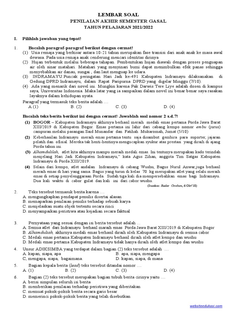 Soal PAS B.indo Kelas 8 K13 | PDF