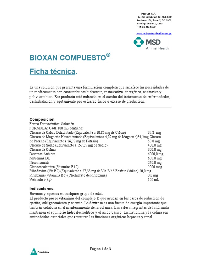 Bioxan Compuesto Ficha Tecnica | PDF | Sustancias químicas | Nutrición
