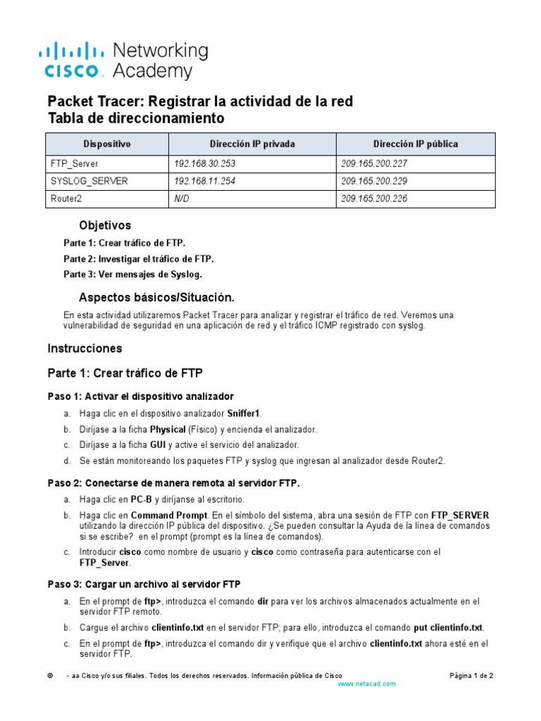 15.2.7 Packet Tracer - Logging Network Activity | PDF | Protocolo de transferencia de archivos ...