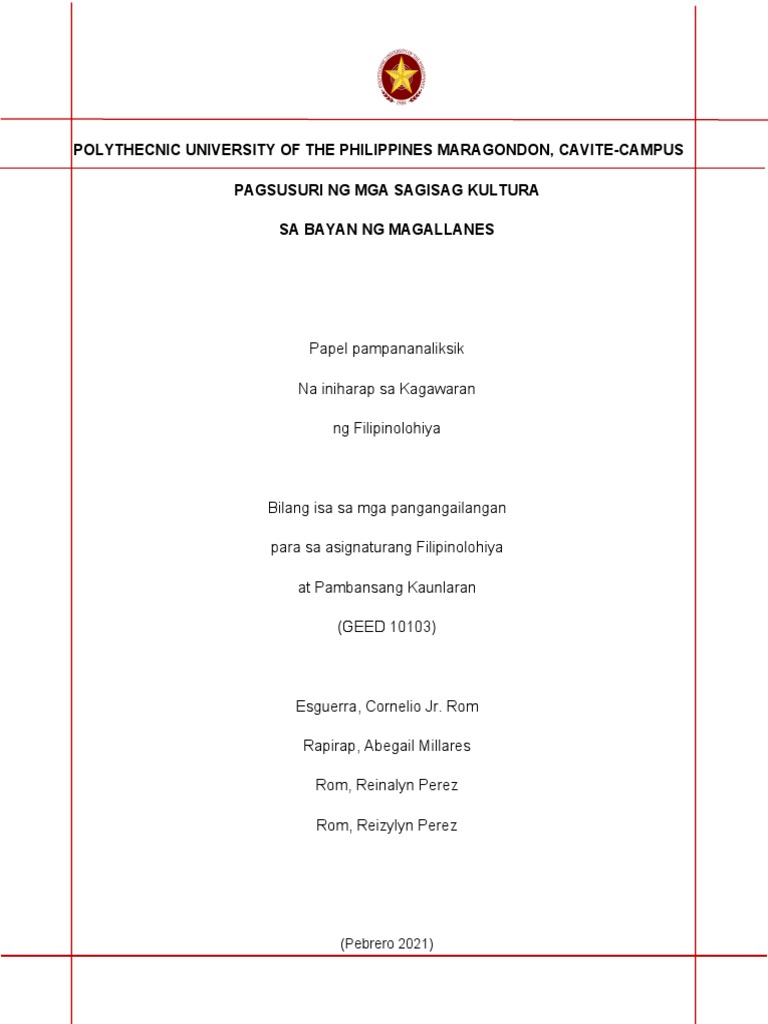 Pup Research Outline Filipinolohiya Magallanesgroup Final | PDF
