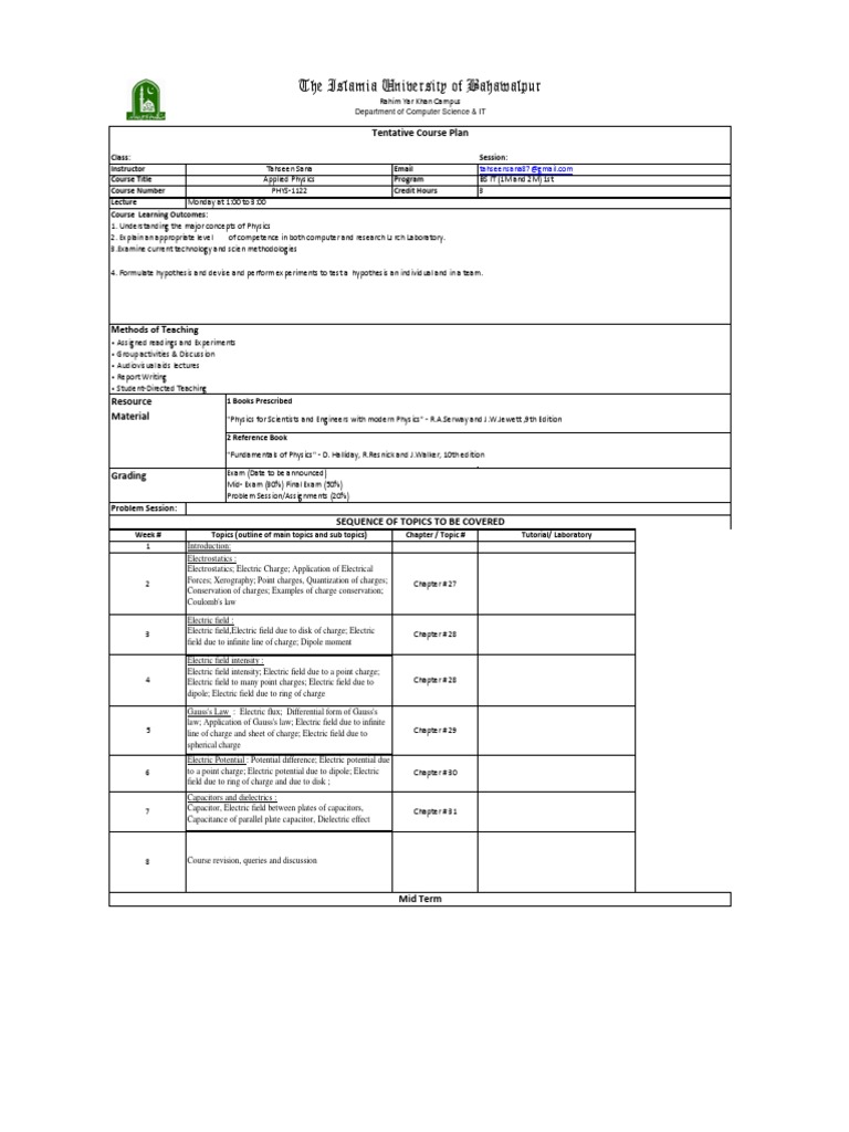 Course Outline of Applied Physics by Tahseen Sana | PDF | Magnetic ...
