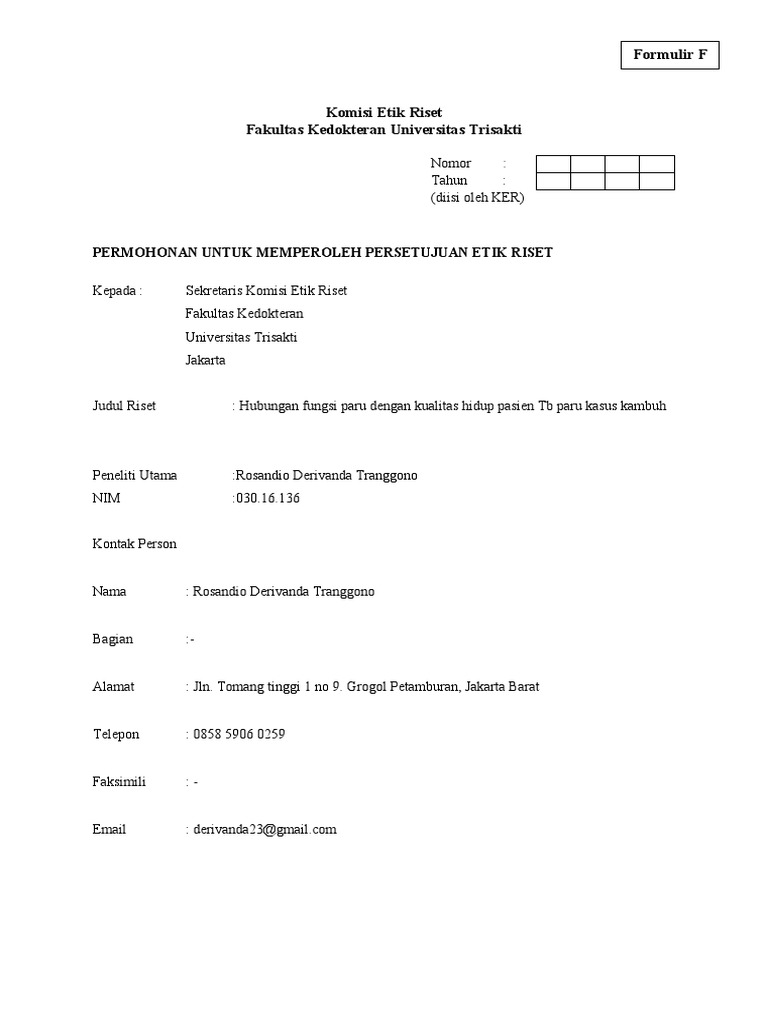 Form Etik Riset R-1 | PDF | Sains & Matematika