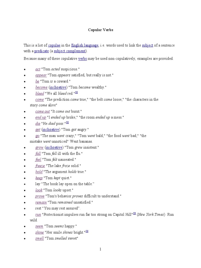 Copular Verbs (Linking Verbs) | PDF