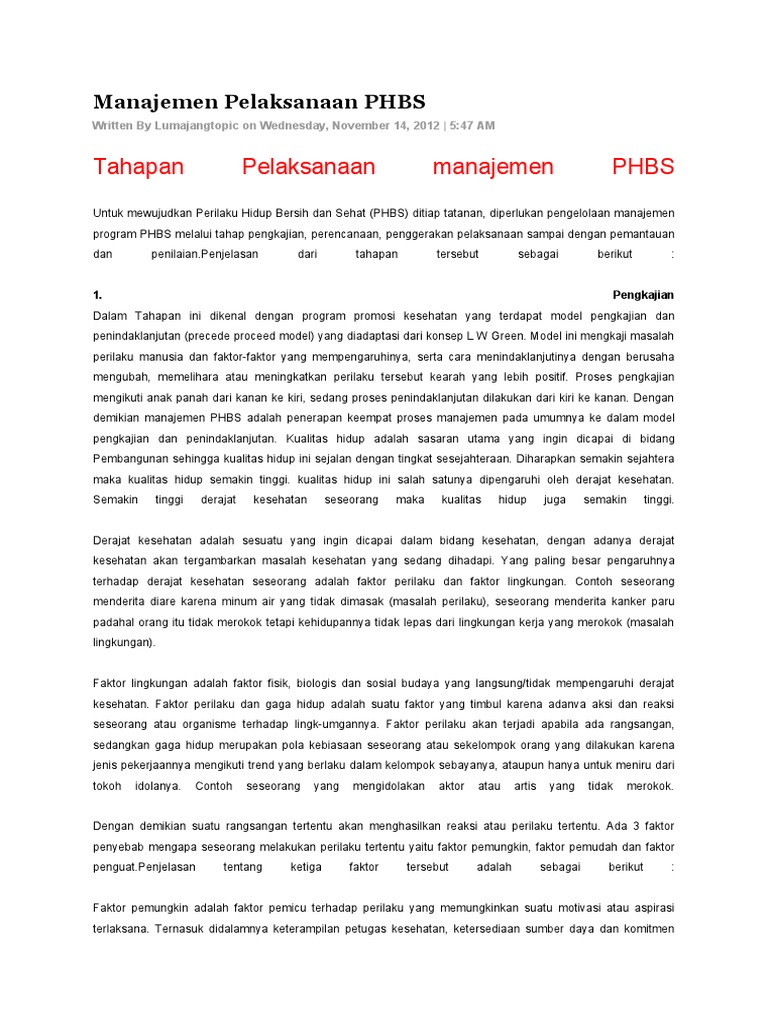 Manajemen Pelaksanaan PHBS | PDF