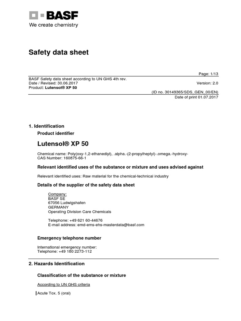 Lutensol TP 50 SDS (En) | Download Free PDF | Dangerous Goods | Toxicity