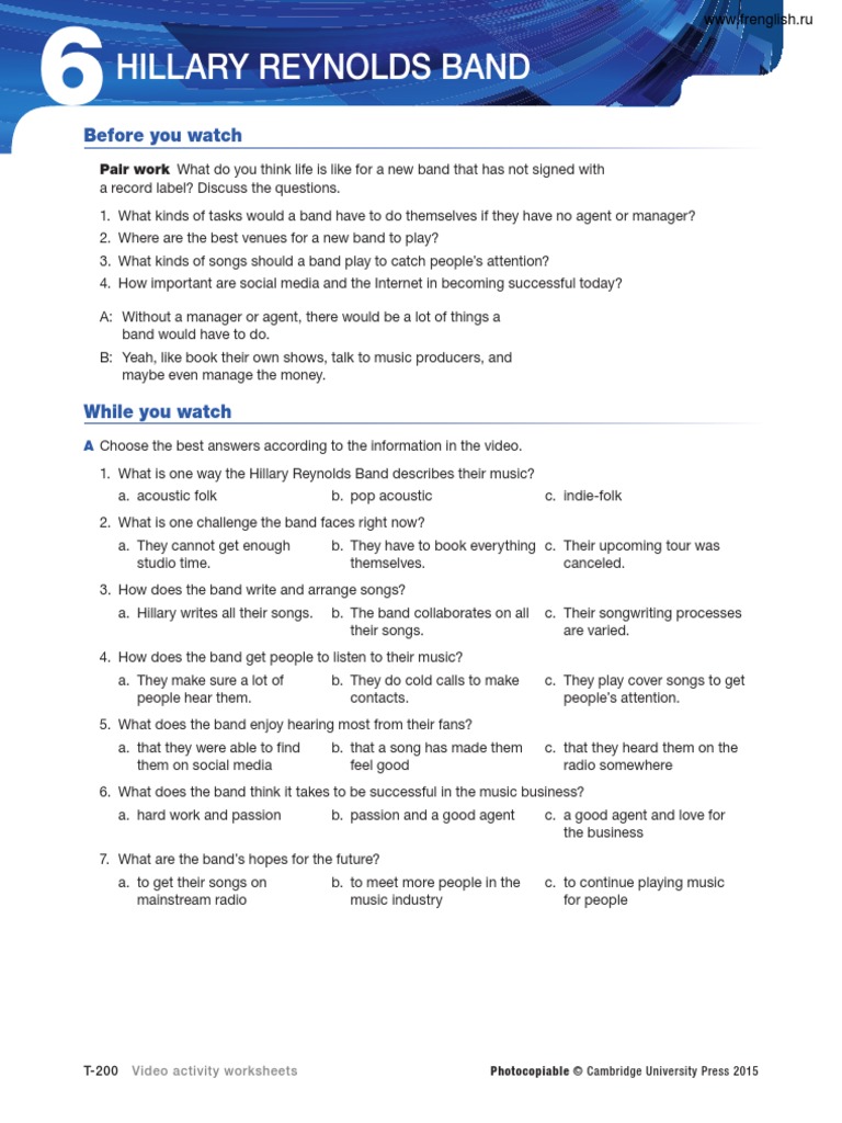 Passages 2 Video 6 Activity Hillary Reynolds Band | PDF | Rock Albums ...