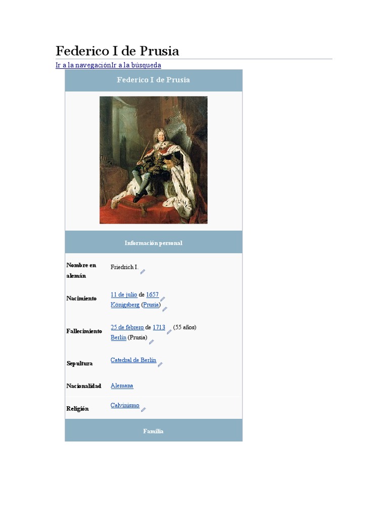 Federico I de Prusia | PDF | Prusia | Monarquias de Europa