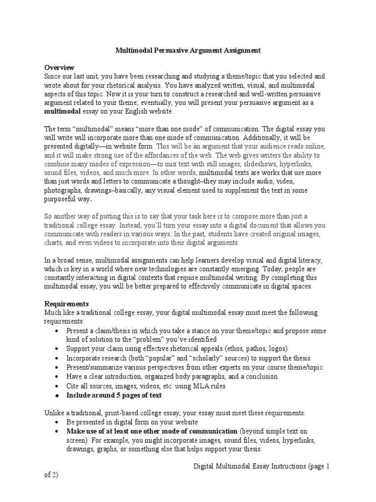 Multimodal Argument Instructions | PDF | Essays | Rhetoric