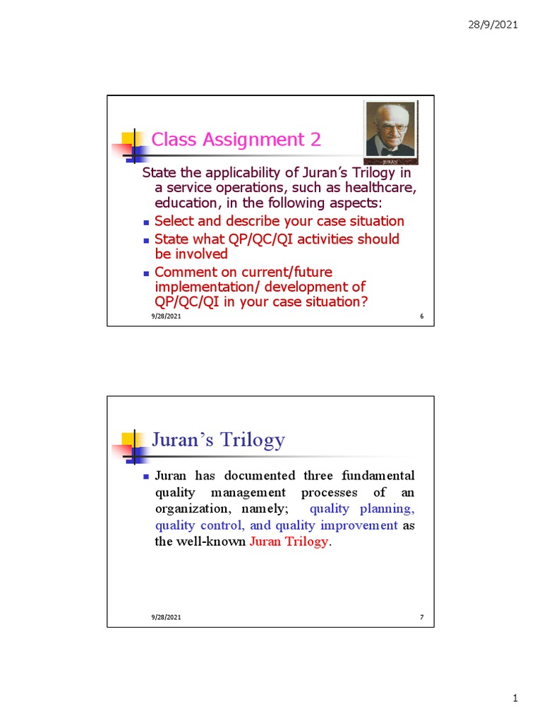 Assignment 2 - Juran Trilogy | PDF | Quality Assurance | Quality Management
