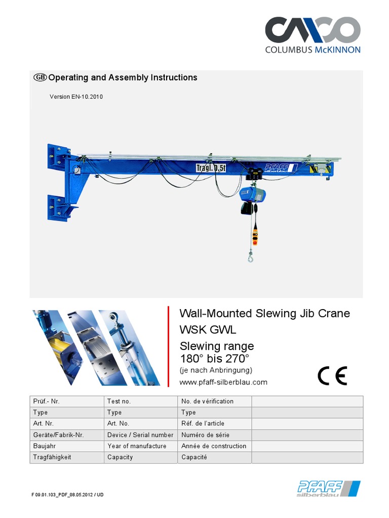 Operating and Assembly Instructions: Wall-Mounted Slewing Jib Crane WSK ...