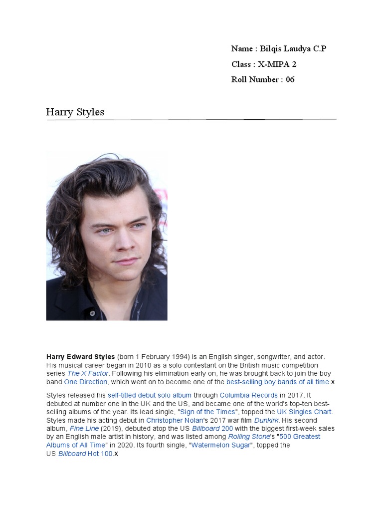 Sasing Biography Harry Styles | PDF | One Direction