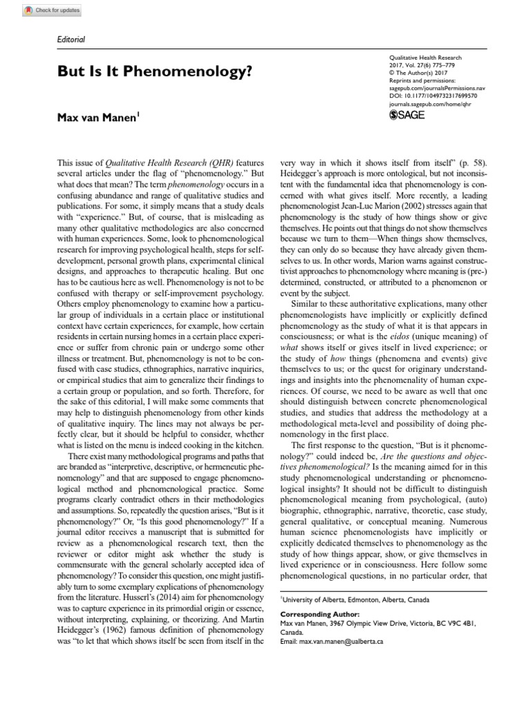But Is It Phenomenology?: Max Van Manen | PDF | Phenomenology ...