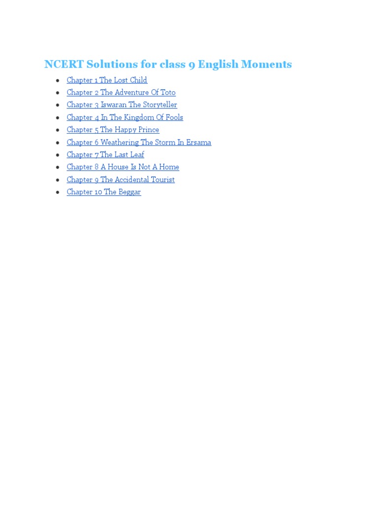 Ncert Solutions For Class 9 English Moments | PDF