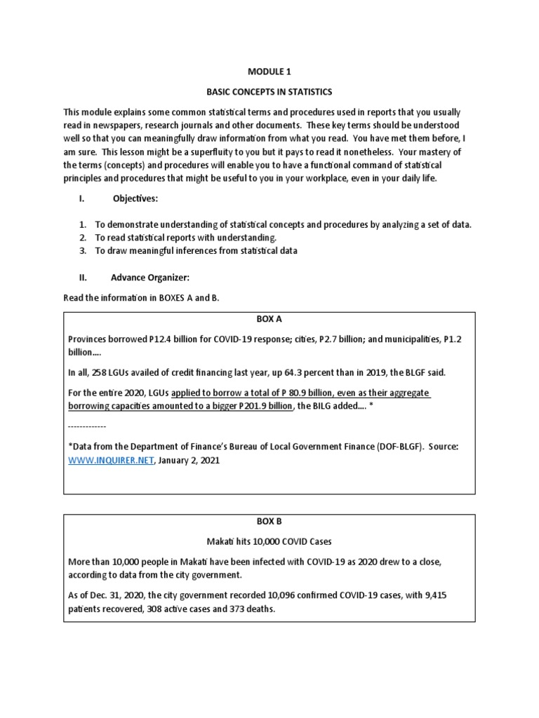 Module 1 - Basic Concepts of Statistics | PDF | Statistics | Level Of ...