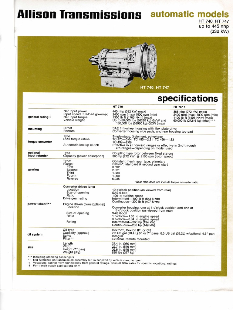 Allison HT-740 Specs | PDF | Automatic Transmission | Transmission ...