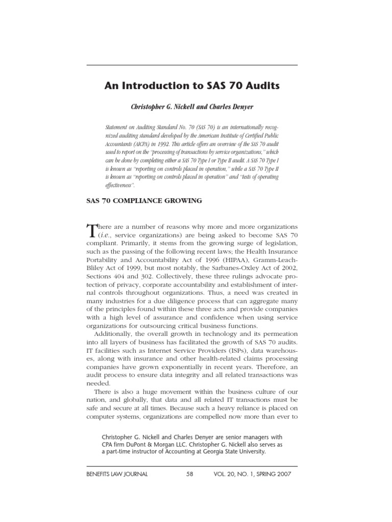 Intro To SAS 70 Audits | PDF | Internal Control | Audit