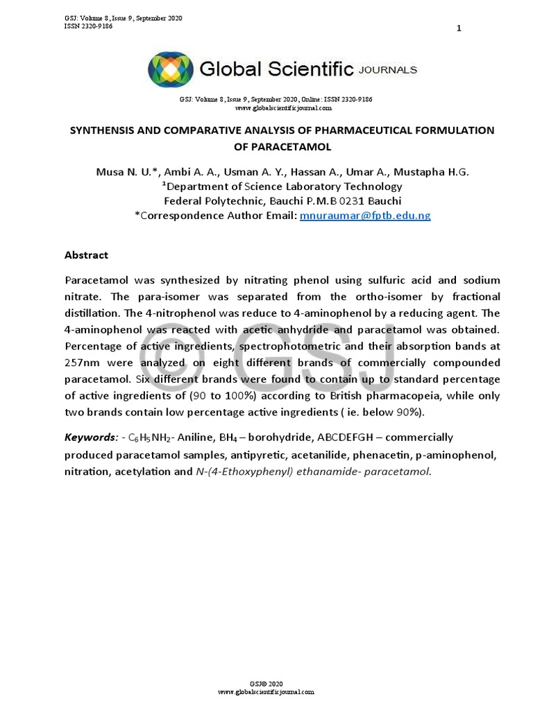 Synthesis and Comparative Analysis of Pharmaceutical Formulation of ...