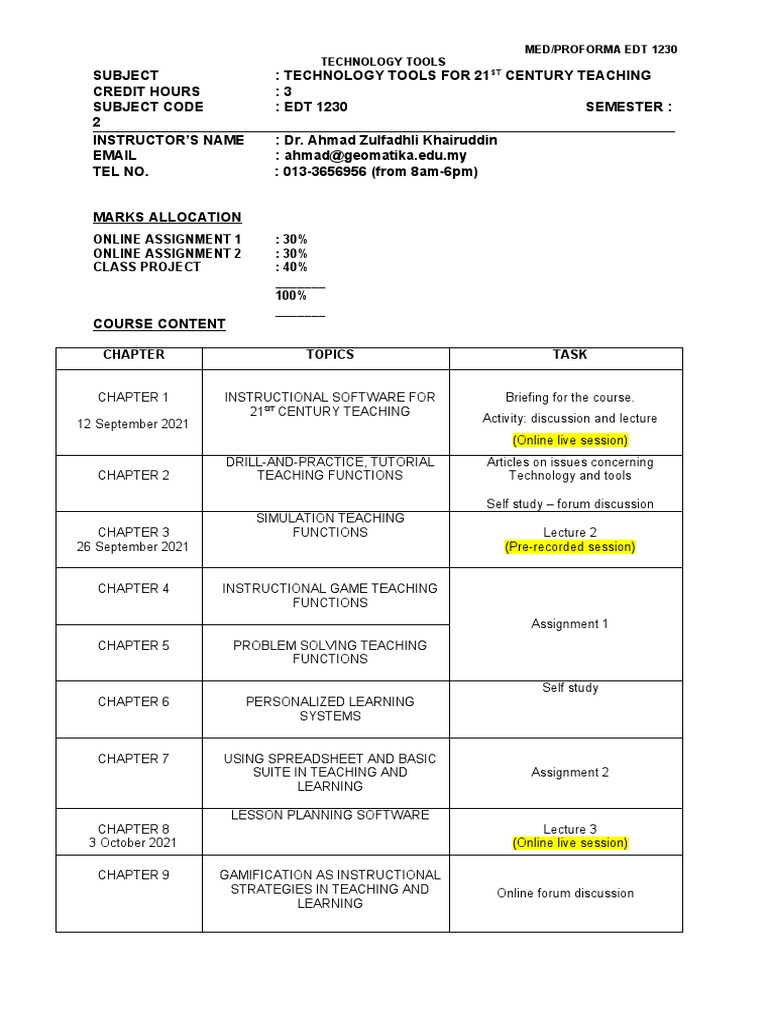 Proforma EDT 1230 TECHNOLOGY TOOLS | PDF | Massive Open Online Course | Educational Technology
