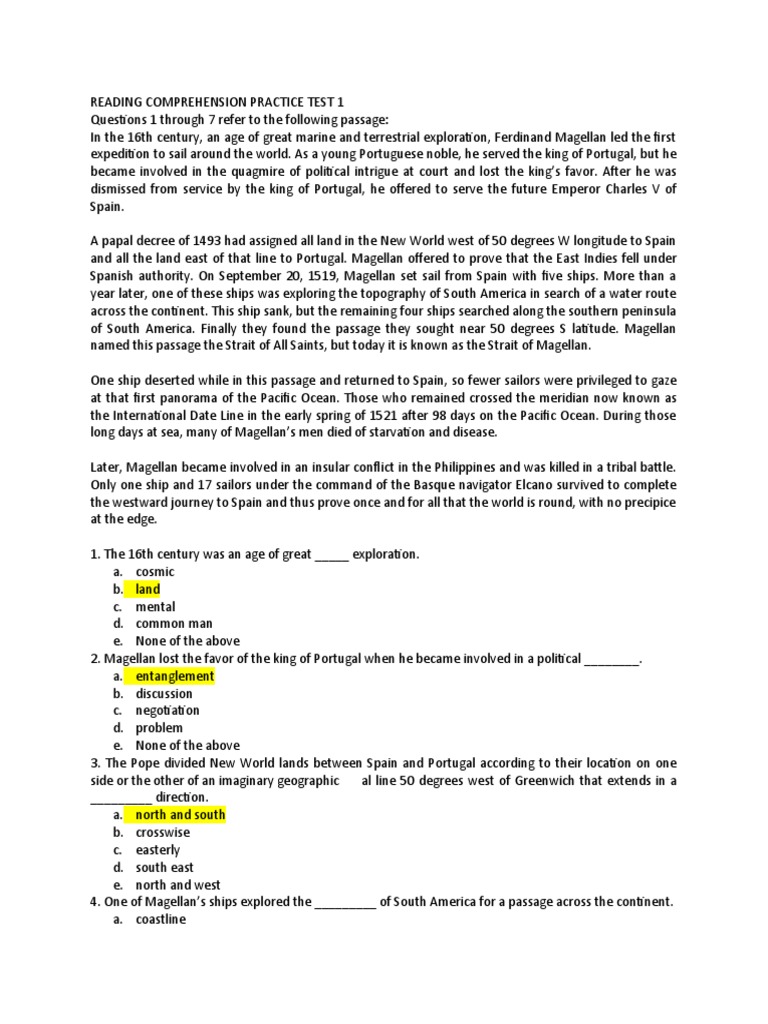 Reading Comprehension Practice Test | PDF | Mount Vesuvius | Pompeii