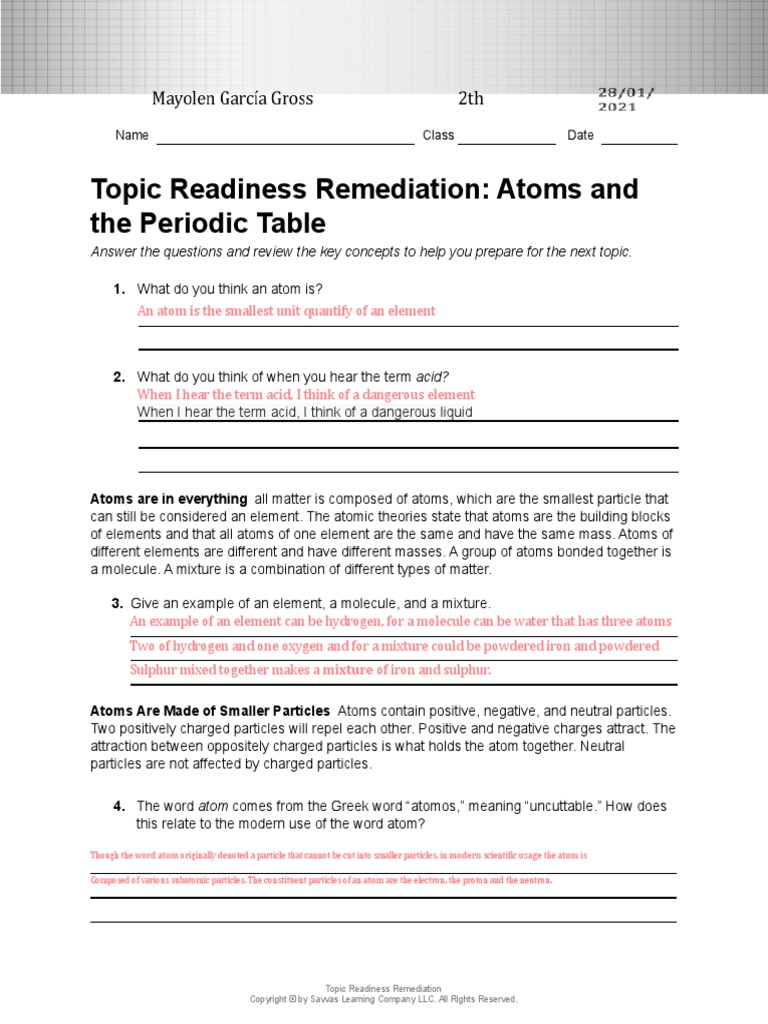 Remediation Atoms and The Periodic Table | PDF | Atoms | Chemistry