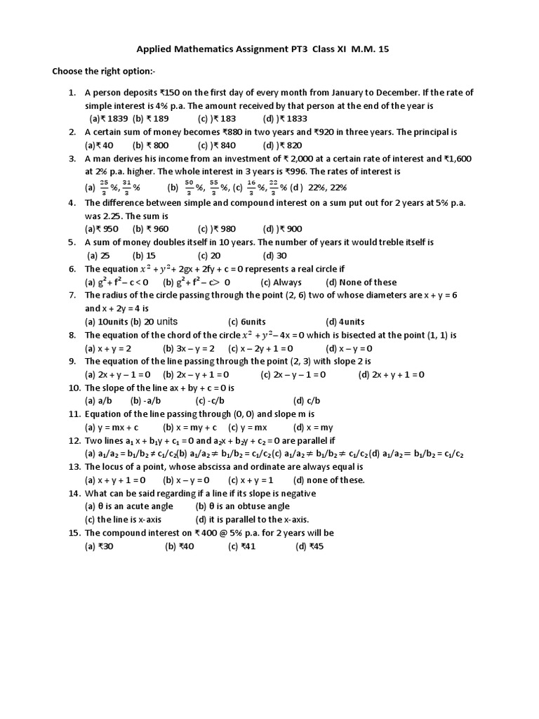 Applied Maths XI Assignment PT3 | PDF | Interest | Mathematics