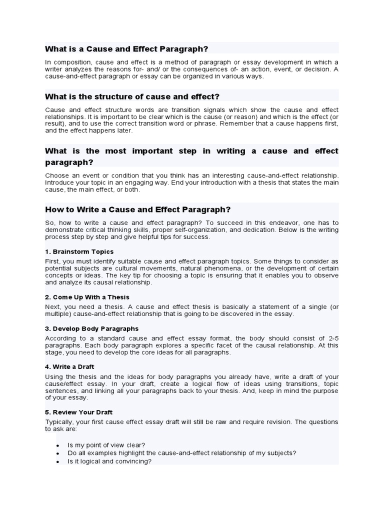 Writing Cause & Effect Paragraphs | PDF | Causality | Essays